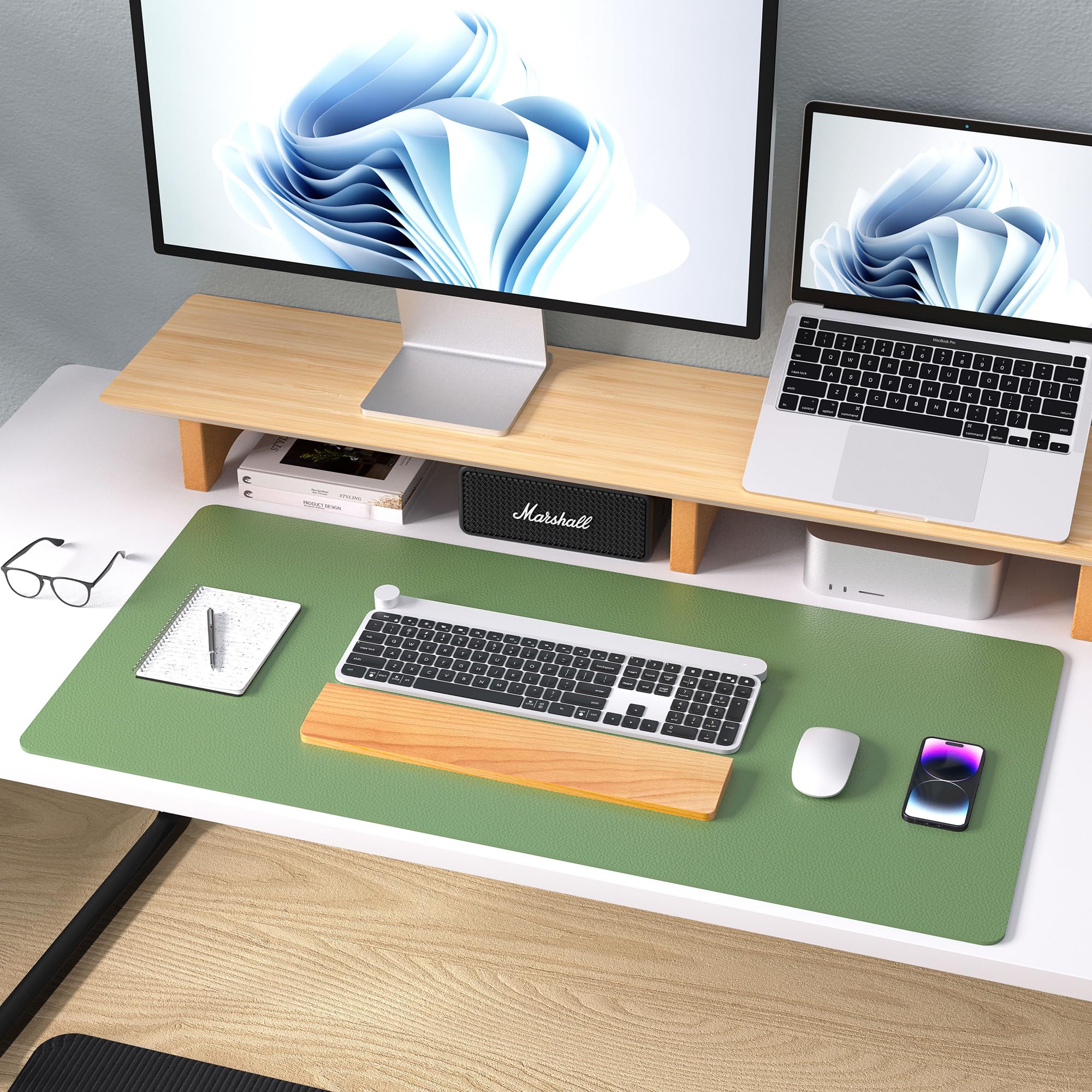 Aothia Leather Desk Pad Protector, Mouse Pad, Office Desk Mat, Non-Slip PU Leather Desk Blotter, Laptop Desk Pad, Waterproof Desk Writing Pad for Office and Home (31.5" x 15.7",Olive Green)