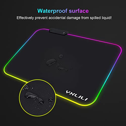 YXLILI RGB Mouse Pad, Led Gaming Mouse Pads 13.8" X 9.8" with 12 Lighting Modes, Anti-Slip Rubber Base Mousepads Water Resistant Mouse Mat for Wireless Computer Mouse for Office Home Gaming Working