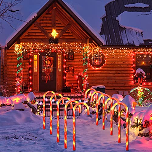 SANKUU 10 Pack Candy Canes Outdoor Decorations, 21 inches Christmas Candy Cane Pathway Markers Lights with Stakes, Christmas Candy Cane Lights for Xmas Yard Patio Garden Walkway