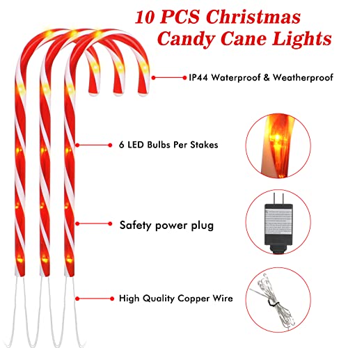 SANKUU 10 Pack Candy Canes Outdoor Decorations, 21 inches Christmas Candy Cane Pathway Markers Lights with Stakes, Christmas Candy Cane Lights for Xmas Yard Patio Garden Walkway