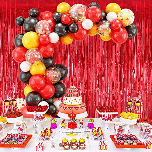 3Pcs Red Metallic Tinsel Foil Fringe Curtains,3.28ft x 6.56ft Photo Booth Props.Glitter String Backdrop Streamers for Door Wall Tassle Curtains Background Birthday, Christmas Party Decorations