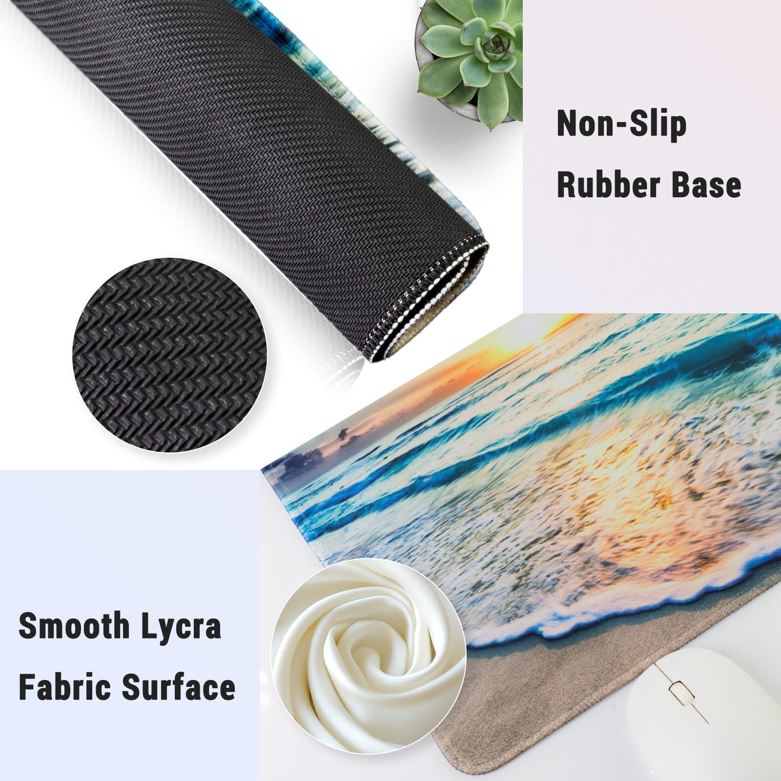 Mouse Pad, Square and Round Mouse Pads, 2 Pack,10.3 x 8.7 inch and Dia 8.7 inch, Cute Small Mousepad, Stitched Edge Mouse Pads for Desk, Gaming Mouse Mat for Computer Laptop Office -Sunrise Beach