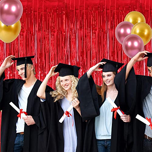 3Pcs Red Metallic Tinsel Foil Fringe Curtains,3.28ft x 6.56ft Photo Booth Props.Glitter String Backdrop Streamers for Door Wall Tassle Curtains Background Birthday, Christmas Party Decorations