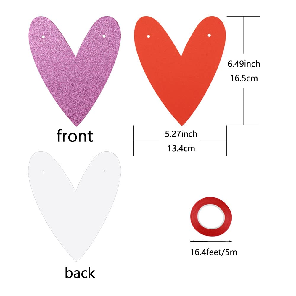 SaktopDeco Red Pink Glitter Heart Garland Banner Valentines Day Banner for Romantic Wedding Anniversary Party Fireplace Decorations