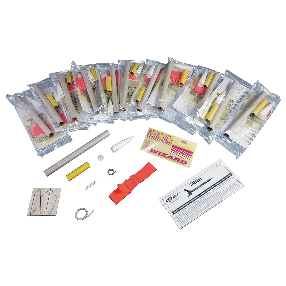 Estes - 1754 Wizard Flying Model Rocket Bulk Pack (Pack of 12) | Intermediate Rocket Kit | Step-by-Step Instructions | Science Education Kits | Great for Teachers, Youth Group Leaders and Birthdays