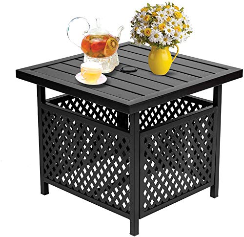 Omelaza Outdoor Patio Bistro Coffee Table Side Table with 1.57" Umbrella Hole, Small Metal Square, for Garden, Pool, Deck, Black