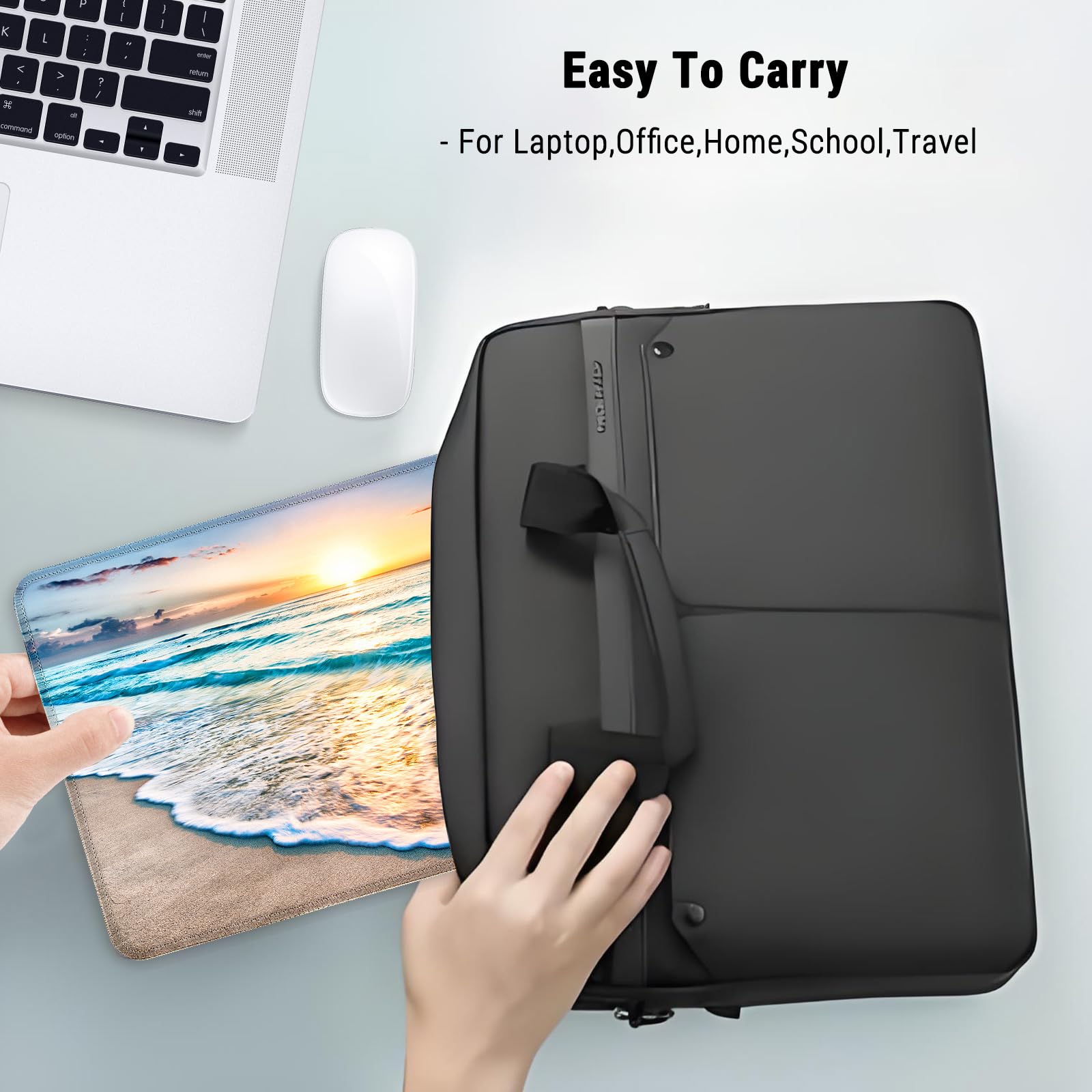Mouse Pad, Square and Round Mouse Pads, 2 Pack,10.3 x 8.7 inch and Dia 8.7 inch, Cute Small Mousepad, Stitched Edge Mouse Pads for Desk, Gaming Mouse Mat for Computer Laptop Office -Sunrise Beach