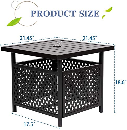 Omelaza Outdoor Patio Bistro Coffee Table Side Table with 1.57" Umbrella Hole, Small Metal Square, for Garden, Pool, Deck, Black