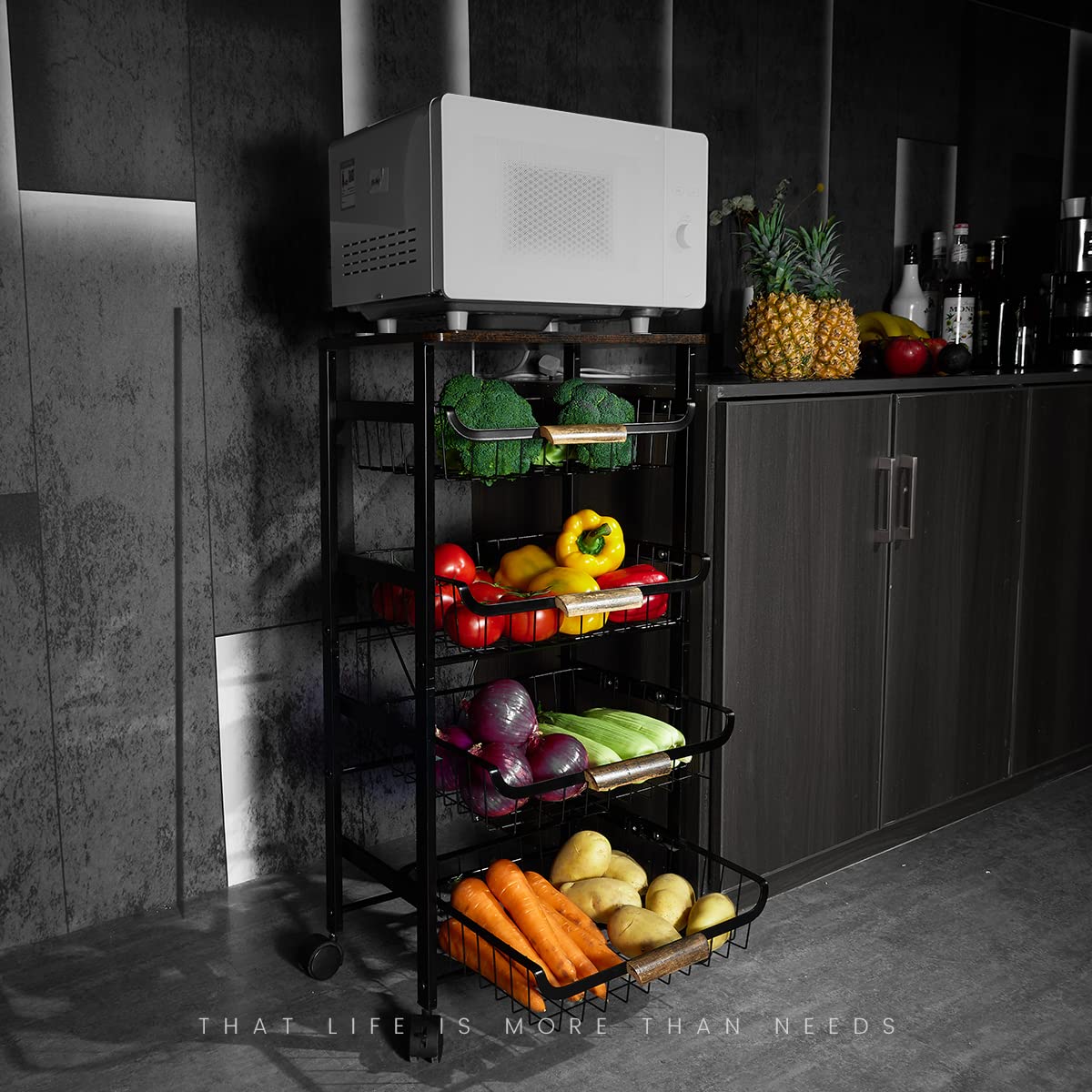 MAWEW Vegetable Kitchen Storage Basket,Potato Storage Basket,Vegetable Storage Cart with Universal Wheel,Rustic Farmhouse Vegetable Storage Basket, Kitchen Vegetable Storage Rack，snack shelf(5 Tier)