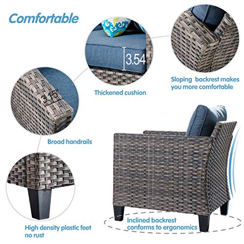 ovios Patio Furniture Set 6 PCS Outdoor Sectional Sofa Set with Loveseat Chairs Ottomans High Back Sofa All Weather Wicker Rattan Conversation Sets for Yard Porch (Denim Blue)