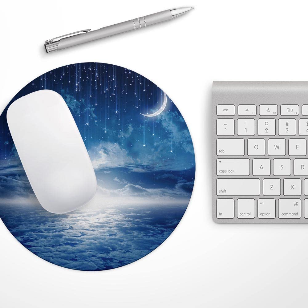 Design Skinz Vivid Blue Falling Stars in The Night Sky Waterproof Rubber Foam Backed Anti-Slip Mouse Pad for Home Work Office or Gaming Computer Desk - Round