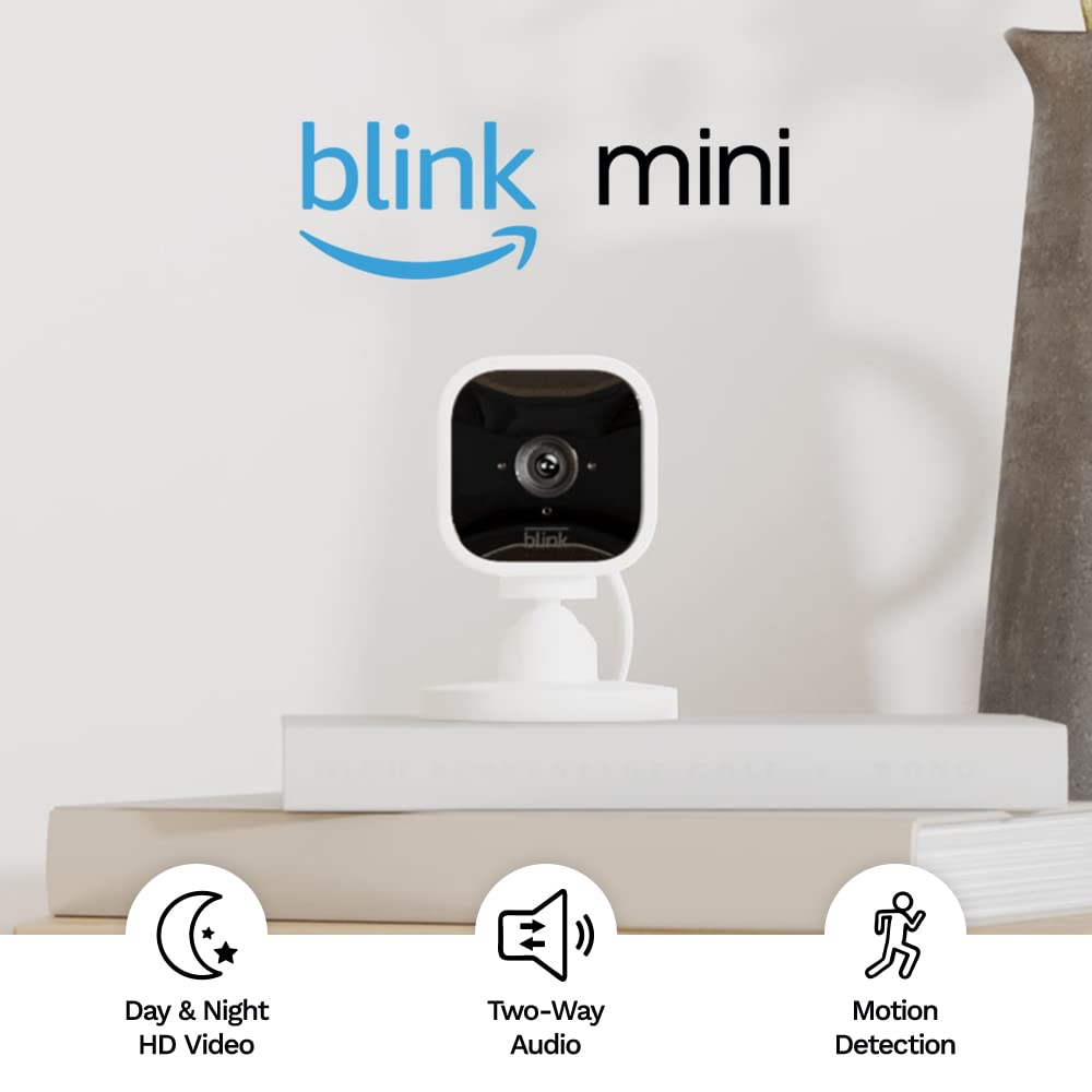 Certified Refurbished Blink Mini β Compact indoor plug-in smart security camera, 1080p HD video, night vision, motion detection, two-way audio, easy set up, Works with Alexa β 1 camera (White)