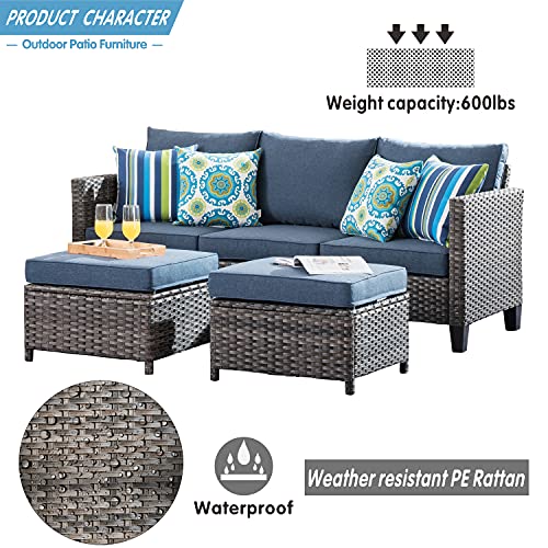 ovios Patio Furniture Set 6 PCS Outdoor Sectional Sofa Set with Loveseat Chairs Ottomans High Back Sofa All Weather Wicker Rattan Conversation Sets for Yard Porch (Denim Blue)