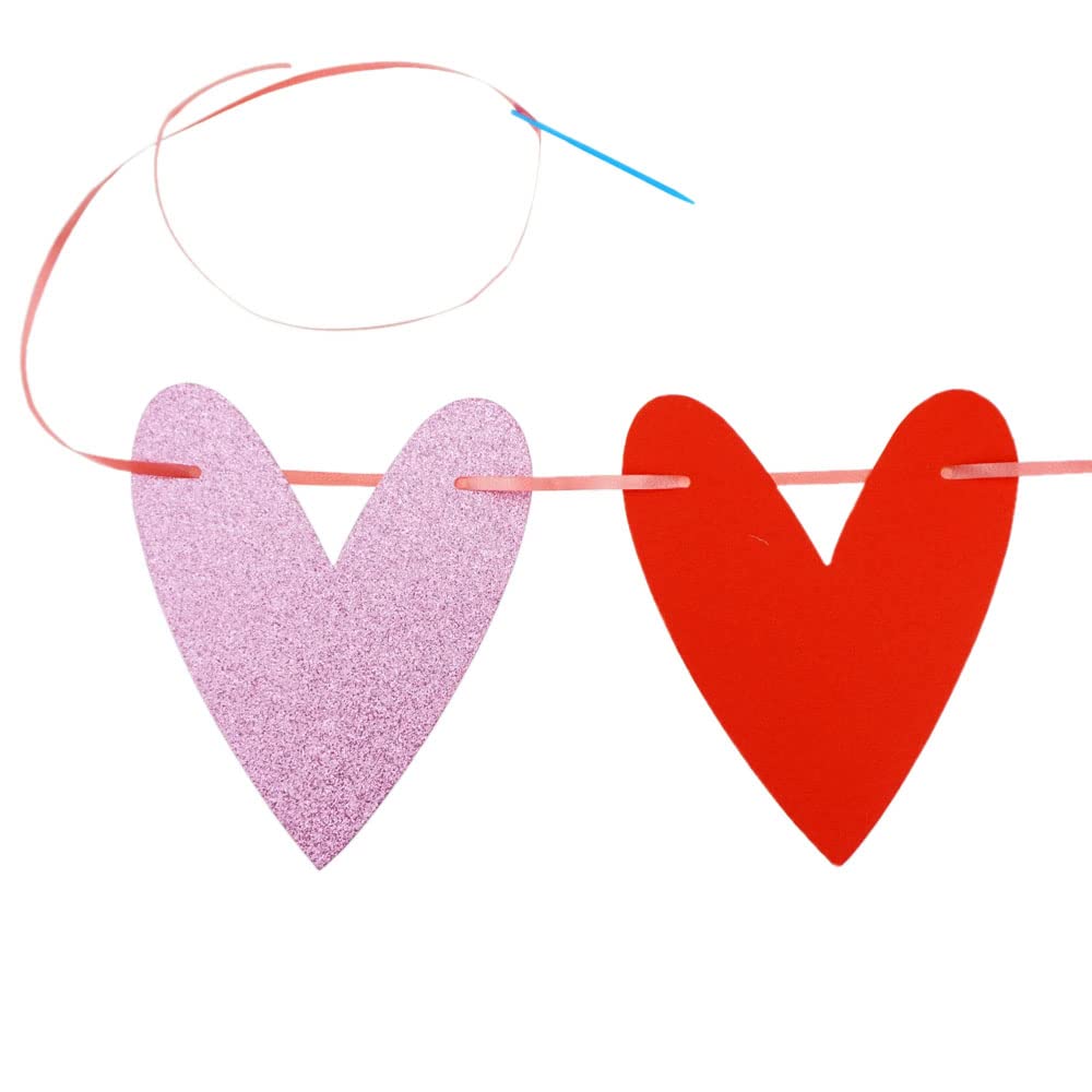 SaktopDeco Red Pink Glitter Heart Garland Banner Valentines Day Banner for Romantic Wedding Anniversary Party Fireplace Decorations