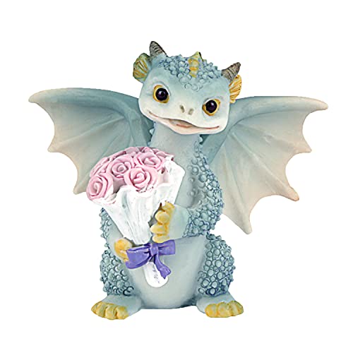 Aclema Miniature Figurines Fairy Garden Dragon Present Bouquet Resin Decor Collections for Terrarium Micro Landscape