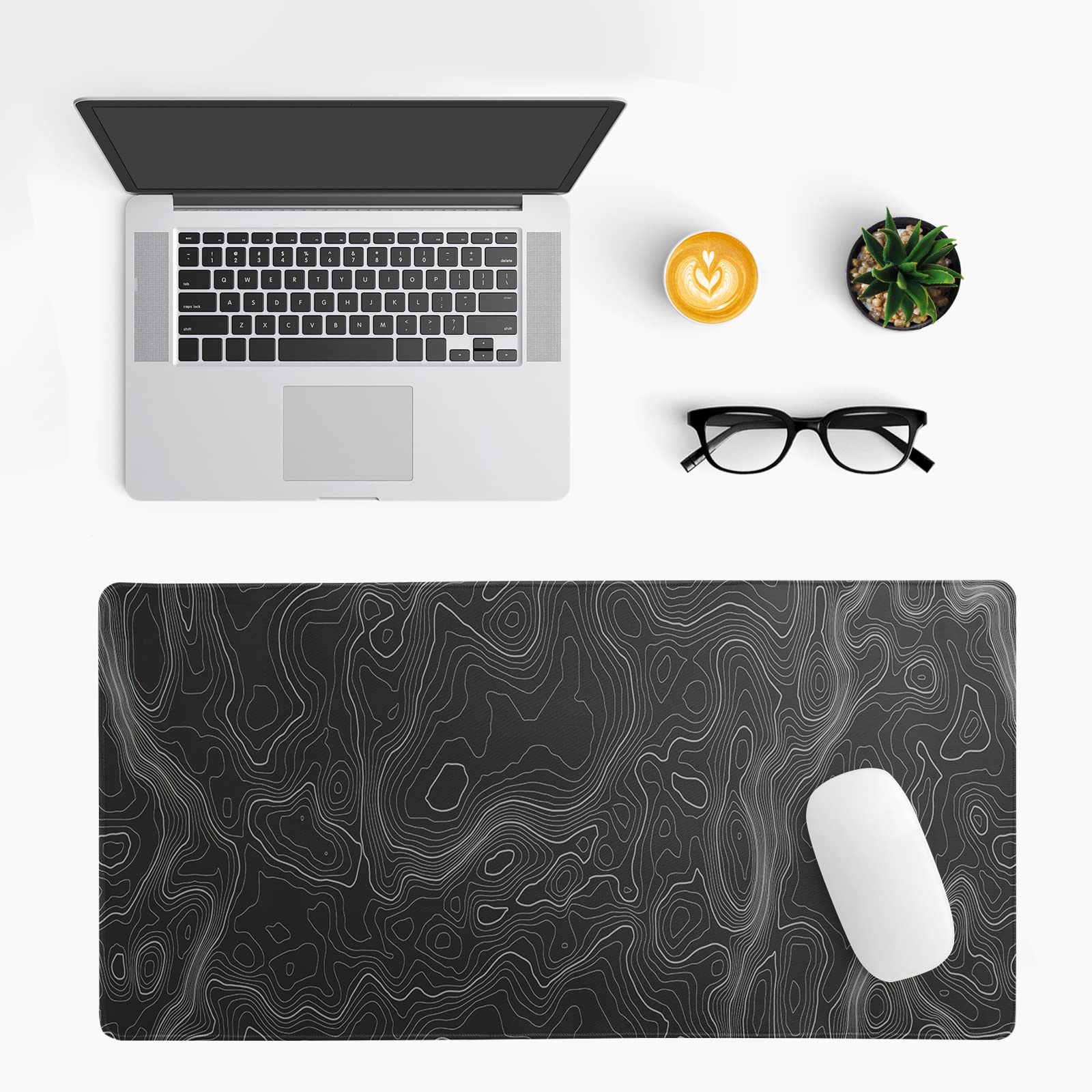 Topographic Contour Extended Big Mouse Pad Large,Gaming Mouse Pad Desk Pad,27.6x11.8 Inch Long Computer Keyboard Mouse Mat Mousepad with 3mm Non-Slip Base and Stitched Edge for Gaming and Office
