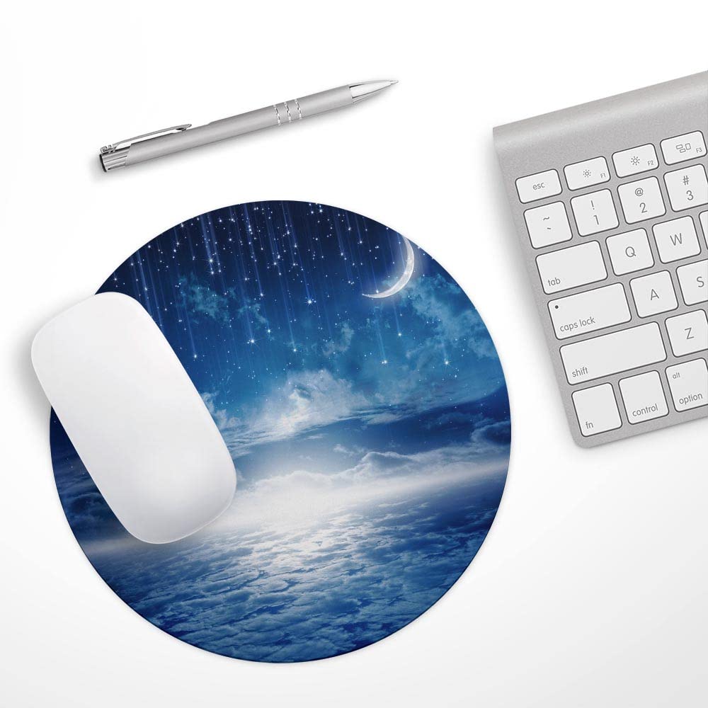Design Skinz Vivid Blue Falling Stars in The Night Sky Waterproof Rubber Foam Backed Anti-Slip Mouse Pad for Home Work Office or Gaming Computer Desk - Round