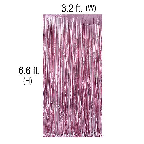 Metallic Tinsel Foil Fringe Curtains 3.2 ft x 6.6 ft Baby Shower Gender Reveals Party Decoration Party Photo Backdrop (Pink/Blue)