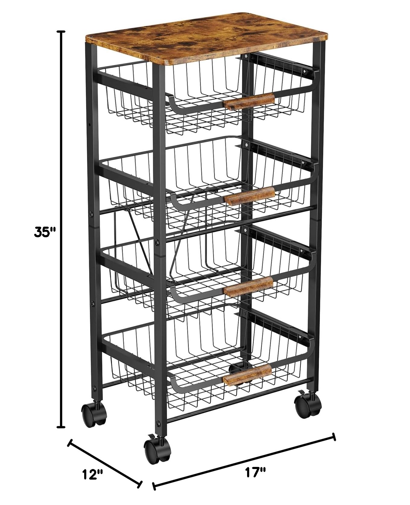 MAWEW Vegetable Kitchen Storage Basket,Potato Storage Basket,Vegetable Storage Cart with Universal Wheel,Rustic Farmhouse Vegetable Storage Basket, Kitchen Vegetable Storage Rack，snack shelf(5 Tier)