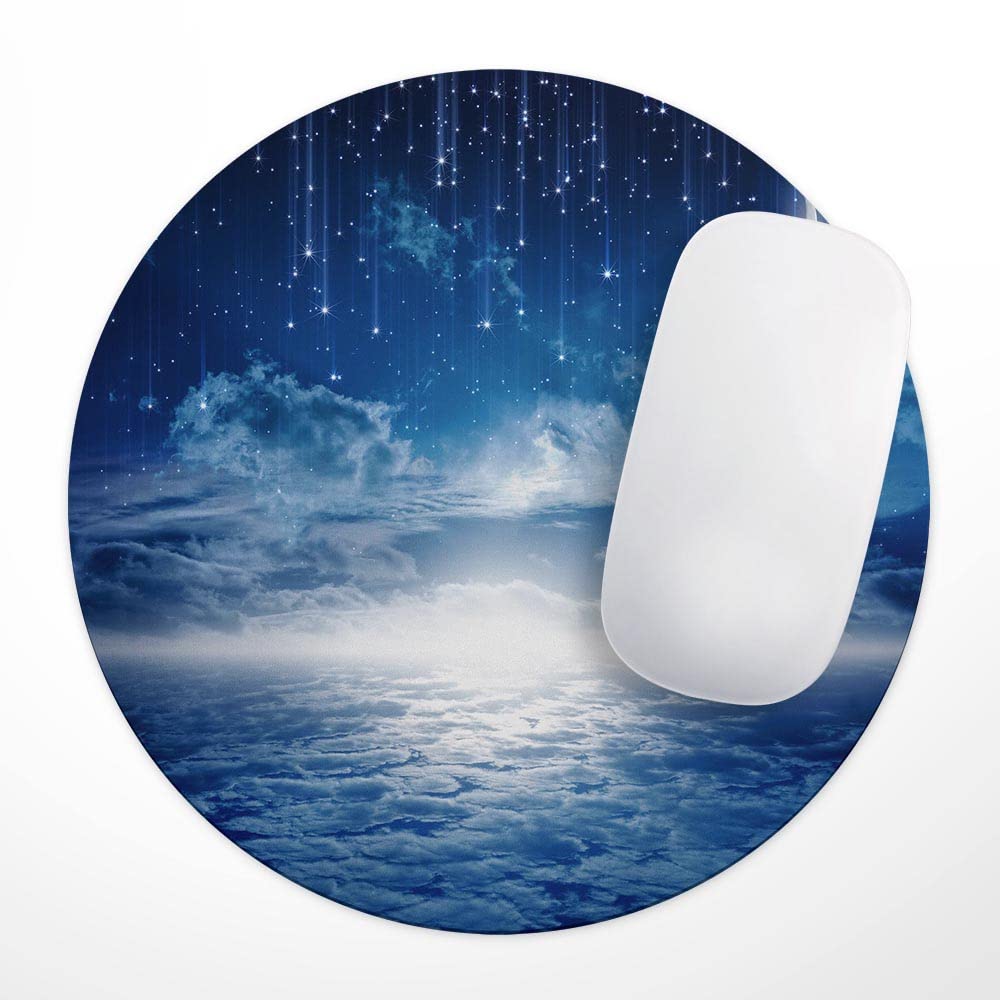 Design Skinz Vivid Blue Falling Stars in The Night Sky Waterproof Rubber Foam Backed Anti-Slip Mouse Pad for Home Work Office or Gaming Computer Desk - Round