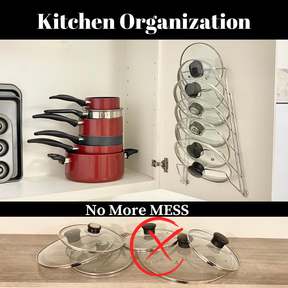 Evelots Lid Organizer Pots and Pans/Pot Lid Organizer/Pan Cover Organizer/6-Lid Holder for Pots/Lid Holder for Cabinet/Wall