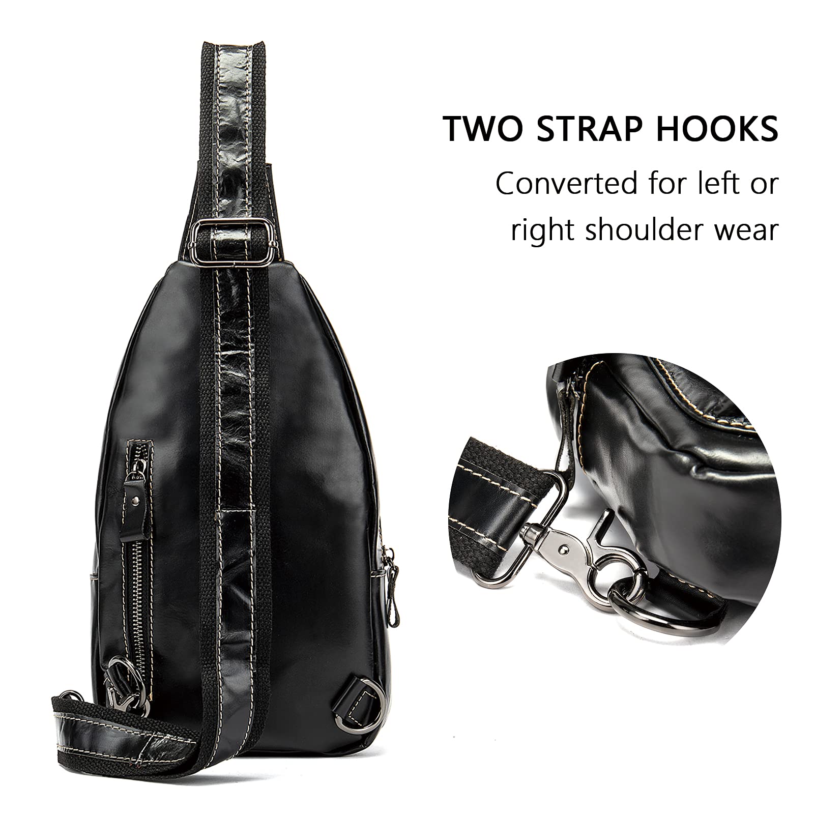 NIUCUNZH Handmade Genuine Leather Crossbody Sling Bag Crocodile Embossing Chest Bag Waterproof Shoulder Bag Black