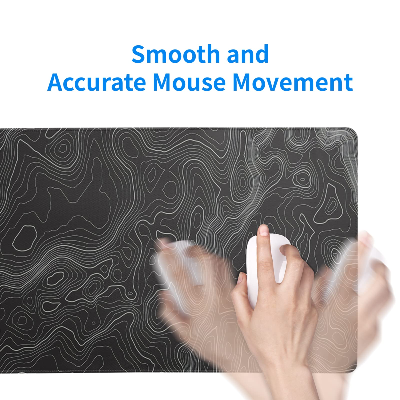 Topographic Contour Extended Big Mouse Pad Large,Gaming Mouse Pad Desk Pad,27.6x11.8 Inch Long Computer Keyboard Mouse Mat Mousepad with 3mm Non-Slip Base and Stitched Edge for Gaming and Office