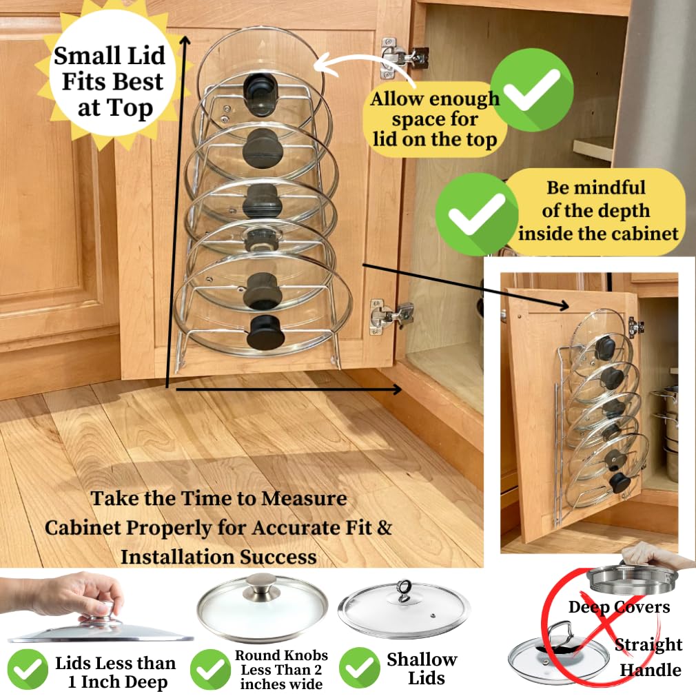 Evelots Lid Organizer Pots and Pans/Pot Lid Organizer/Pan Cover Organizer/6-Lid Holder for Pots/Lid Holder for Cabinet/Wall