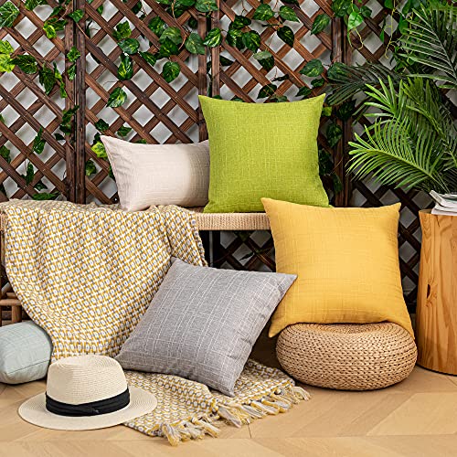 Kevin Textile Pack of 2 Decorative Outdoor Waterproof Pillow Covers Checkered Garden Cushion Sham Throw Pillowcase Shell for Patio Tent Couch 16x16 Inch Green