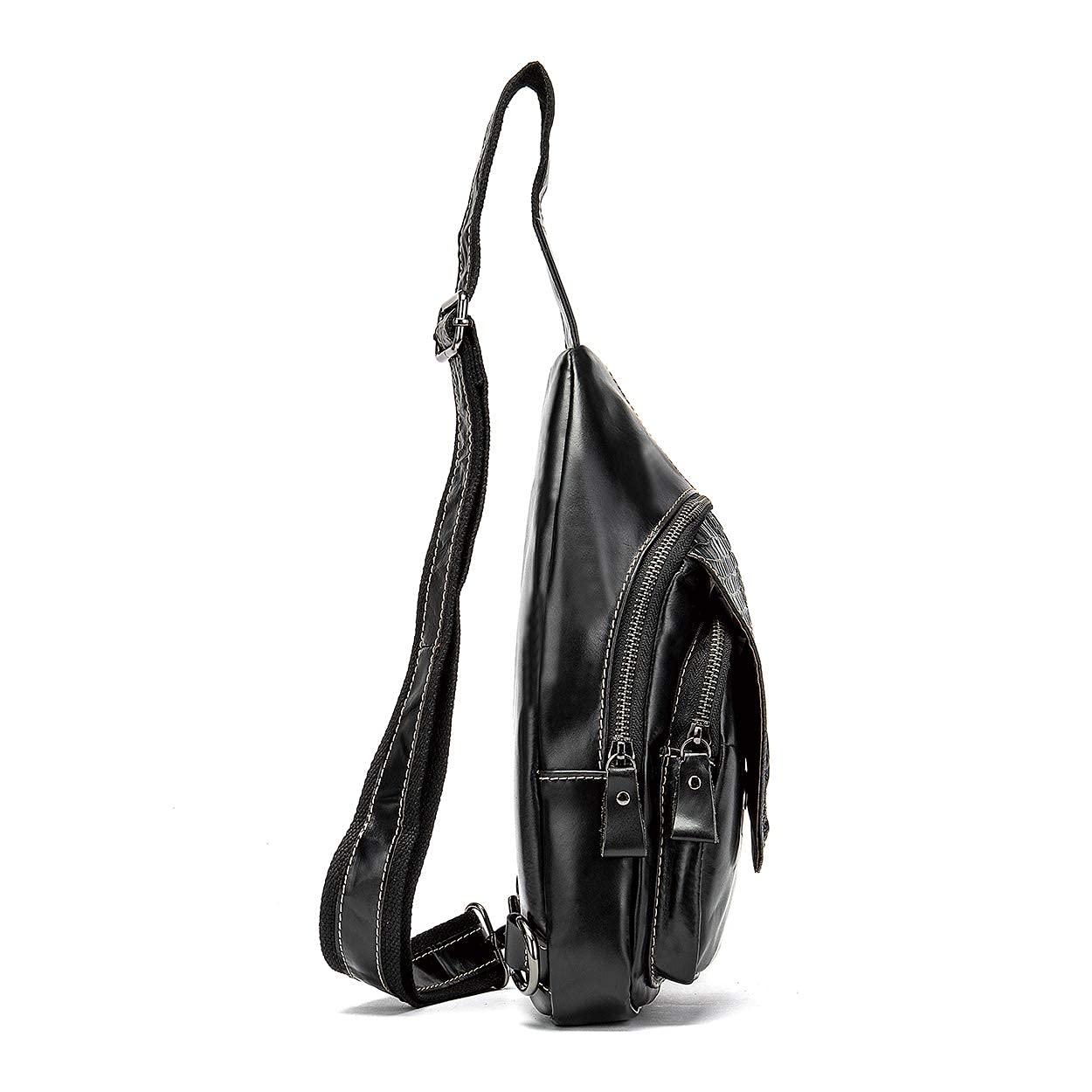 NIUCUNZH Handmade Genuine Leather Crossbody Sling Bag Crocodile Embossing Chest Bag Waterproof Shoulder Bag Black
