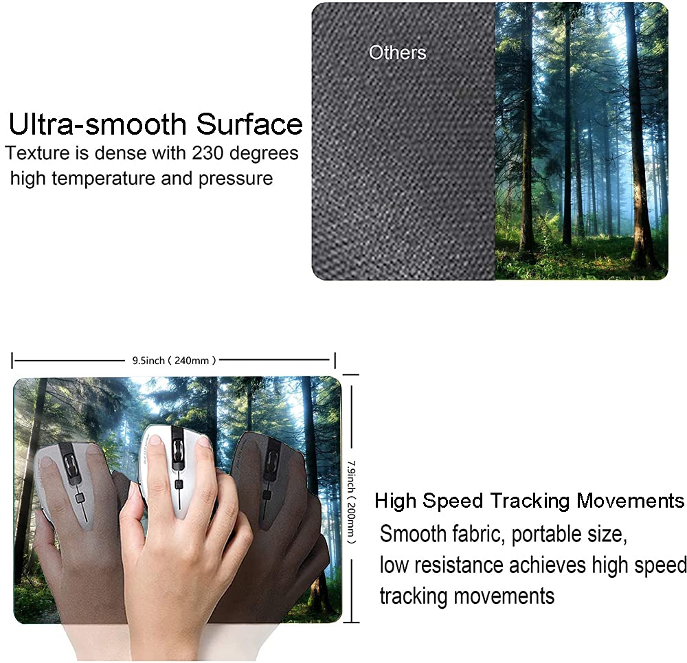 Natural Scenery Forest Custom Design, Square Waterproof Non-Slip Rubber Base MousePads for Office Laptop, 9.5"x7.9"x0.12" Inch