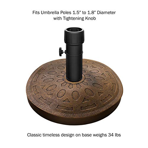 Pure Garden 50-LG1210 Outdoor Umbrella Base β Heavy-Duty Resin and Cement 34LB Weighted Patio Shade Stand for Deck, Backyard, or Poolside Use (Bronze), 1.5"-1.8"