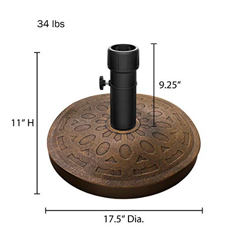 Pure Garden 50-LG1210 Outdoor Umbrella Base β Heavy-Duty Resin and Cement 34LB Weighted Patio Shade Stand for Deck, Backyard, or Poolside Use (Bronze), 1.5"-1.8"