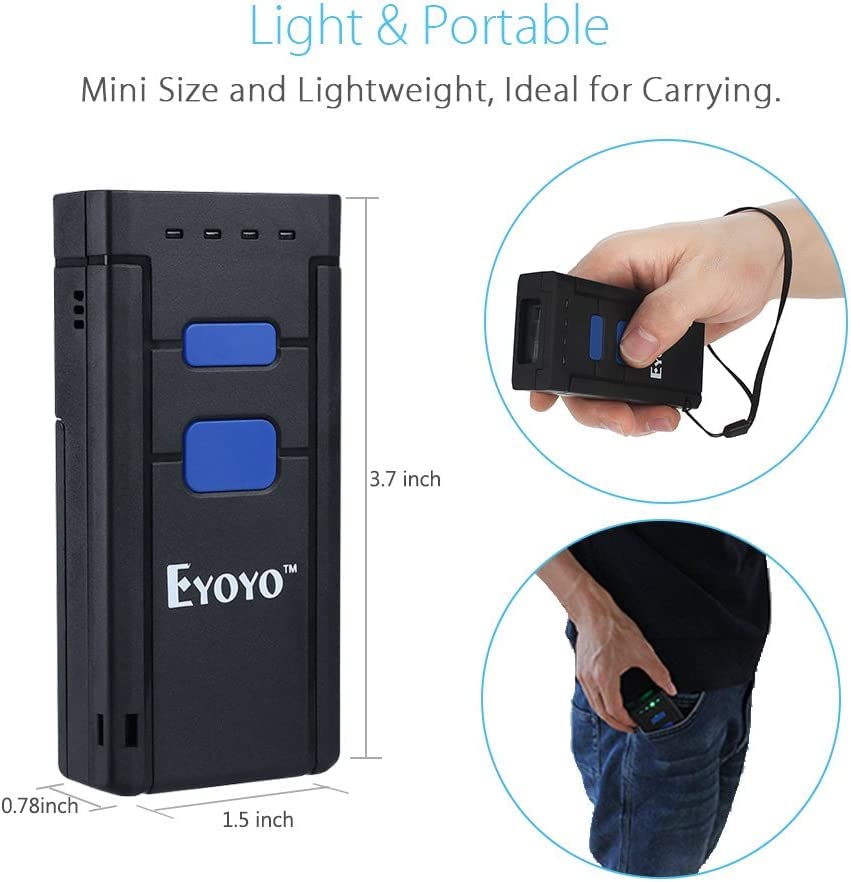 Portable Bluetooth Barcode Scanner Wireless, Eyoyo 2877 CCD Mini Handheld CMOS UPC Barcode Reader Compatible for POS, iPad, iPhone, Android Phones, iOS Work for Store, Book, Library Inventory