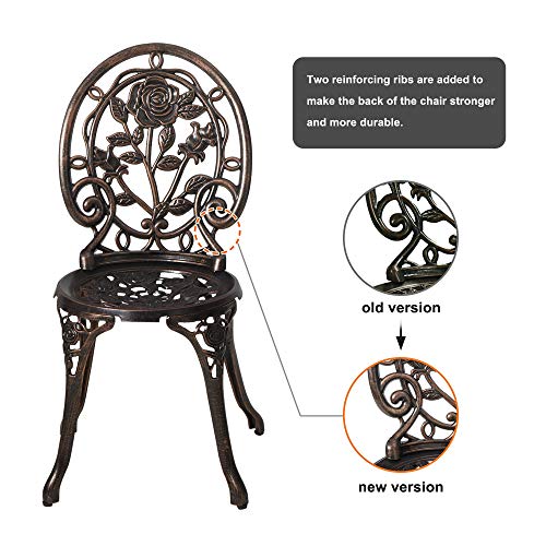 HOMEFUN Bistro Table Set, Antique Bronze Rose 3 Piece, Outdoor Patio Table and Chairs Furniture, Durable Rust Weather Resistance,Rose Bronze