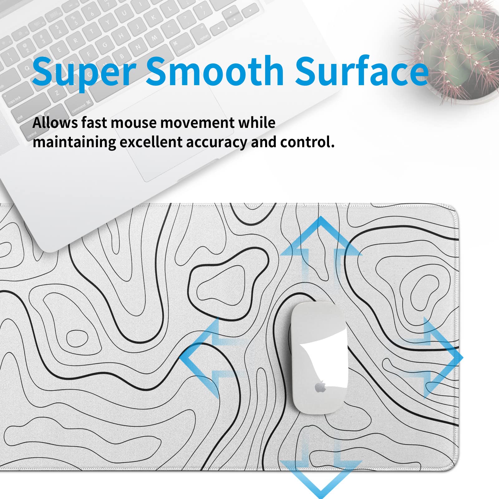 White Big Mousepad for Gaming Large Topographic Map Washable Desk Pad with Stitched Edge Office Supplies and Decor 31.5''x11.8'' Computer Keyboard Protector