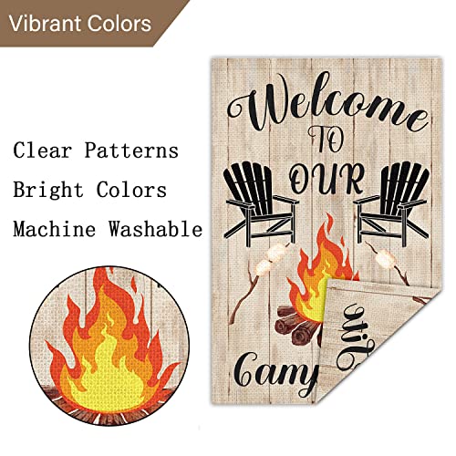 Louise Maelys Spring Summer Camper Camping Garden Flag for Campsite Vertical 12x18 Double Sided, Welcome to Our Camp Site Small Camping Flags Outdoor Fire Pit Camper Camping Campsite Decoration (ONLY FLAG)