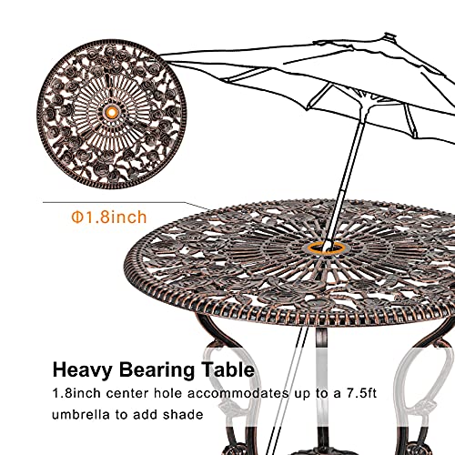 HOMEFUN Bistro Table Set, Antique Bronze Rose 3 Piece, Outdoor Patio Table and Chairs Furniture, Durable Rust Weather Resistance,Rose Bronze