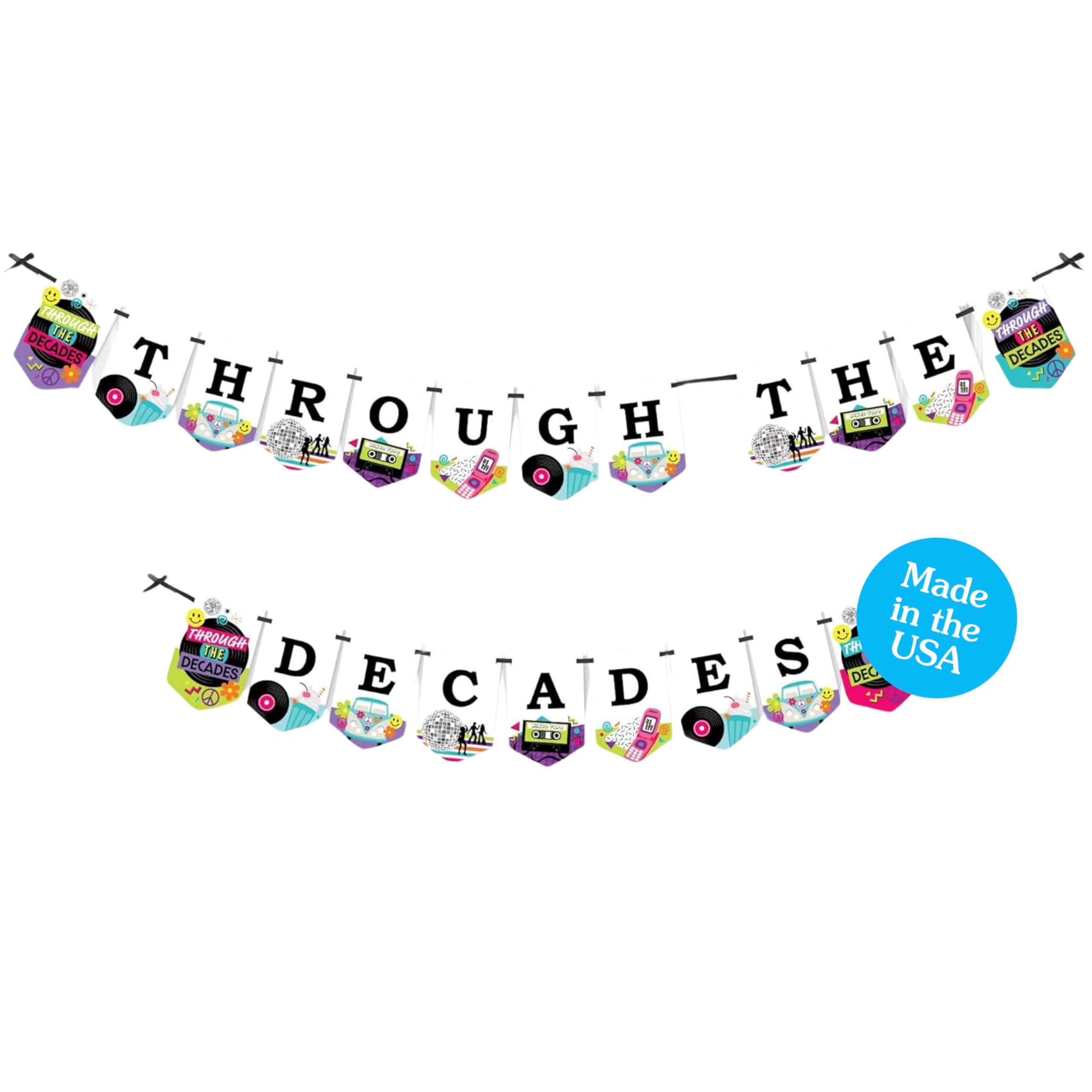 Big Dot of Happiness Through the Decades - 50s, 60s, 70s, 80s, and 90s Party Bunting Banner - Party Decorations - Through the Decades
