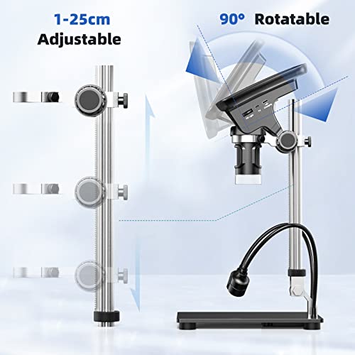TOMLOV DM03 7" HDMI LCD Digital Microscope 1200X [Larger View & Larger Workspace] 1080P HD Screen Coin Microscope for Adult/Kids USB Soldering Microscope with Light Compatible with TV/Windows/MacOS
