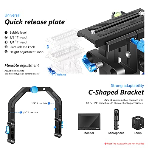 Neewer Shoulder Rig Kit for DSLR Cameras and Camcorders, Movie Video Film Making System with Matte Box, Follow Focus, C-Shaped Bracket, 15mm Rods, Handgrip, 1/4β & 3/8β Threads (Blue + Black)