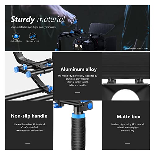 Neewer Shoulder Rig Kit for DSLR Cameras and Camcorders, Movie Video Film Making System with Matte Box, Follow Focus, C-Shaped Bracket, 15mm Rods, Handgrip, 1/4β & 3/8β Threads (Blue + Black)