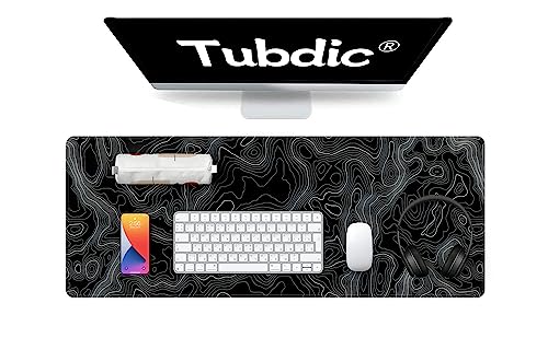 Gaming Mouse Pad Large Desk Mat Topographic Mouse Pad Gaming Mousepad Large 31.5 x 11.8in Desk Mat Desk Pad Extended XL Black Mouse Pad for Keyboard with Anti-Slip Rubber Base Mouse Mat Keyboard Pad