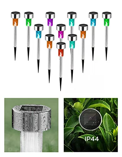 RichesY Solar Garden lamp-12 Large Capacity LED Stainless Steel, Lawn Lights, Light.Outdoor Driveway Sensor Outdoor Landscape Lighting(Multi-Color)