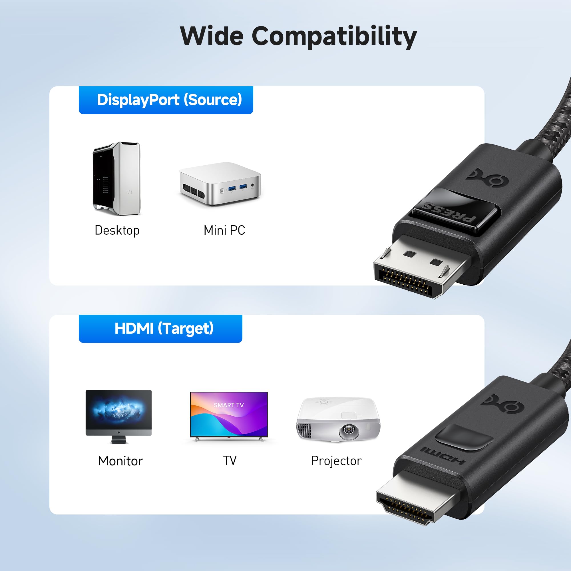 Cable Matters 8K DisplayPort 1.4 to HDMI 2.1 Cable - 6ft / 1.8m, with 4K 240Hz / 8K 60Hz, Unidirectional Display Port to HDMI 2.1 Cable, Supports RTX4080, RX7900, Not Work with PS5, Black