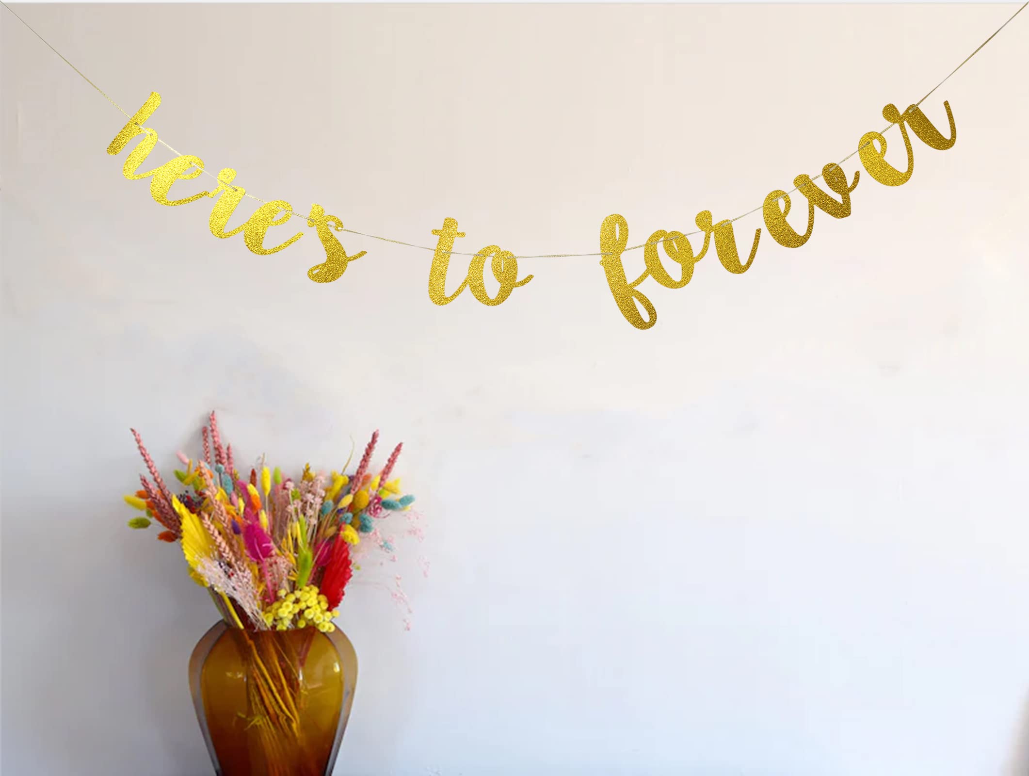 Wedding Engagement Banner - Here's To Forever, Gold Glittery Bridal Shower Party Decors, Bride to Be Photo Prop Sign