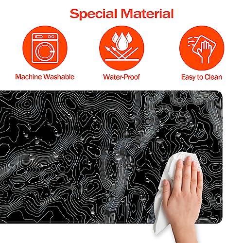 Gaming Mouse Pad Large Desk Mat Topographic Mouse Pad Gaming Mousepad Large 31.5 x 11.8in Desk Mat Desk Pad Extended XL Black Mouse Pad for Keyboard with Anti-Slip Rubber Base Mouse Mat Keyboard Pad