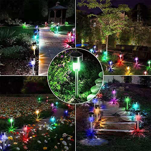 RichesY Solar Garden lamp-12 Large Capacity LED Stainless Steel, Lawn Lights, Light.Outdoor Driveway Sensor Outdoor Landscape Lighting(Multi-Color)