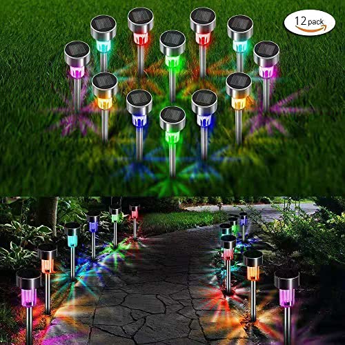 RichesY Solar Garden lamp-12 Large Capacity LED Stainless Steel, Lawn Lights, Light.Outdoor Driveway Sensor Outdoor Landscape Lighting(Multi-Color)