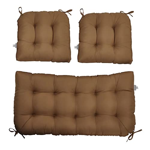 Kunste Patio Furniture Cushions Sets Tufted Wicker Settee Bench Cushions Indoor Outdoor 1 Loveseat 2 Seating Cushions Light Coffee